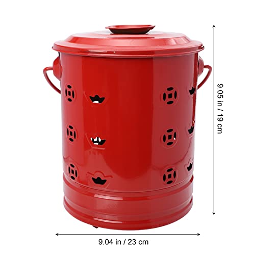 HANABASS Enamel Burn Barrel Incinerator Cages Fire Pits with Double Handle Fire Pit Poker Stick Metal Garden Fire Cage Debris Burn Bin Pot for Wood Paper Leaf Trash Backyard Bonfire