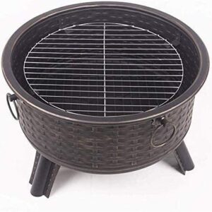 LEAYAN Garden Fire Pit Portable Grill Barbecue Rack Outdoor Fire Pit Patio Fire Steel BBQ Grill Fire Pit Bowl with Mesh Spark Screen Cover,Log Grate, Poker for Camping for Camping Backyard