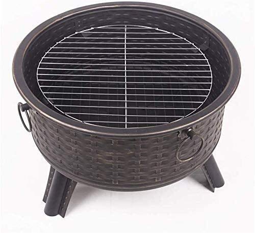 LEAYAN Garden Fire Pit Portable Grill Barbecue Rack Outdoor Fire Pit Patio Fire Steel BBQ Grill Fire Pit Bowl with Mesh Spark Screen Cover,Log Grate, Poker for Camping for Camping Backyard