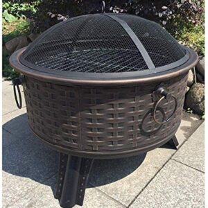 LEAYAN Garden Fire Pit Portable Grill Barbecue Rack Outdoor Fire Pit Patio Fire Steel BBQ Grill Fire Pit Bowl with Mesh Spark Screen Cover,Log Grate, Poker for Camping for Camping Backyard