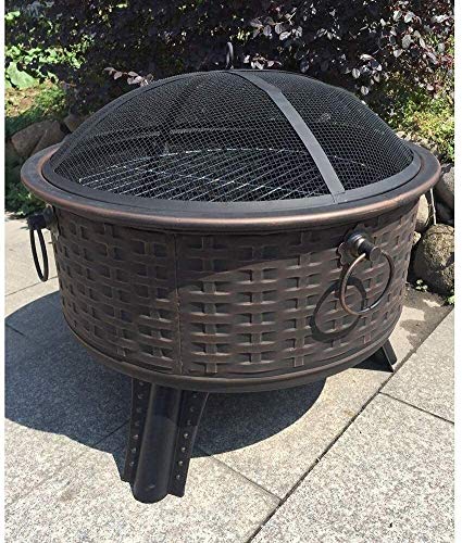 LEAYAN Garden Fire Pit Portable Grill Barbecue Rack Outdoor Fire Pit Patio Fire Steel BBQ Grill Fire Pit Bowl with Mesh Spark Screen Cover,Log Grate, Poker for Camping for Camping Backyard