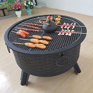 LEAYAN Garden Fire Pit Portable Grill Barbecue Rack Outdoor Fire Pit Patio Fire Steel BBQ Grill Fire Pit Bowl with Mesh Spark Screen Cover,Log Grate, Poker for Camping for Camping Backyard