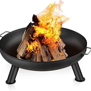 LEAYAN Garden Fire Pit Grill Bowl Grill Barbecue Rack Fire Pit Outdoor Wood Burning Fire Bowl 28in with A Drain Hole Fireplace Extra Deep Large Round Cast Iron