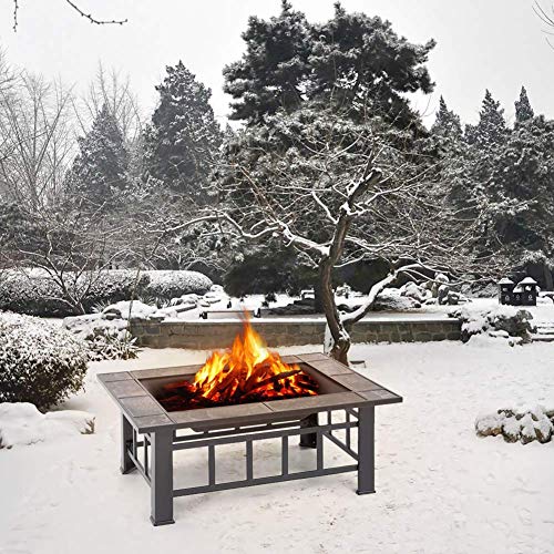 LEAYAN Garden Fire Pit Grill Bowl Grill Barbecue Rack Outdoor Fire Pit, Metal Fire Pit with Spark Screen Guard, Charcoal Rack, Poker, for Camping, Outdoor Heating,Outdoor Fire Pits