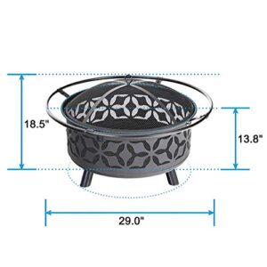 LEAYAN Garden Fire Pit Grill Bowl Grill Barbecue Rack Fire Pit with Grill Shelf, Outdoor Metal Brazier Star Moon Shape Garden Patio Heater Camping Bowl with Grill, Mesh Lid, Grate, Grid