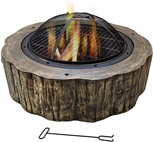 LEAYAN Garden Fire Pit Grill Bowl Grill Barbecue Rack Fire Pits Bowls,for Garden Wood Burning BBQ with Grill and Lid Cast Iron Outdoor Firepit for Log Burning for Patio Camping Waterproof 80cm