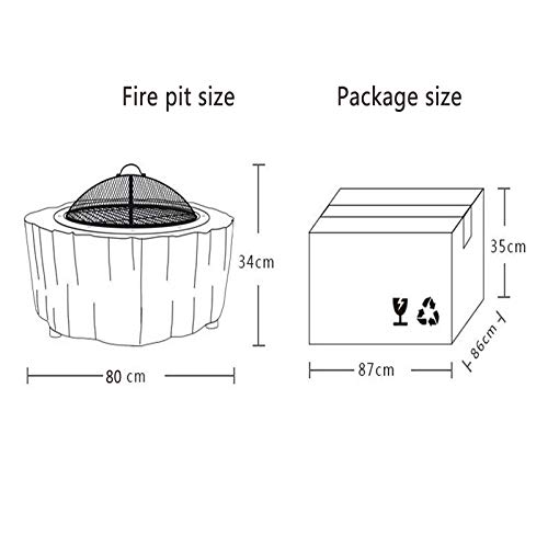 LEAYAN Garden Fire Pit Grill Bowl Grill Barbecue Rack Fire Pits Bowls,for Garden Wood Burning BBQ with Grill and Lid Cast Iron Outdoor Firepit for Log Burning for Patio Camping Waterproof 80cm