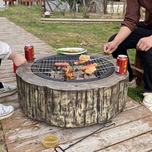 LEAYAN Garden Fire Pit Grill Bowl Grill Barbecue Rack Fire Pits Bowls,for Garden Wood Burning BBQ with Grill and Lid Cast Iron Outdoor Firepit for Log Burning for Patio Camping Waterproof 80cm