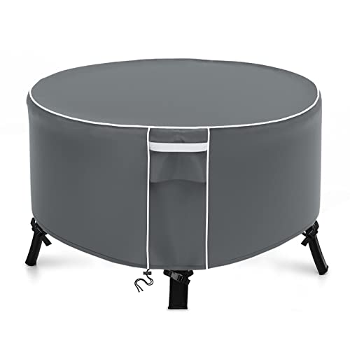 Fire Pit Cover 36 Inch Round, Waterproof Fire Pit Covers Round, 500D Heavy Duty Cover for Fire Pit, Fits 34 Inch, 36 Inch Firepit/ Fire Bowl, Windproof&Dustproof Firepit Cover -Grey, 36"Dia X 20"H