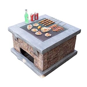 qhyxt wood fire pits outdoor imitation stone terrace backyard outdoor firewood brazier, garden fireplace bbq grill table set, 75cm/29.5″