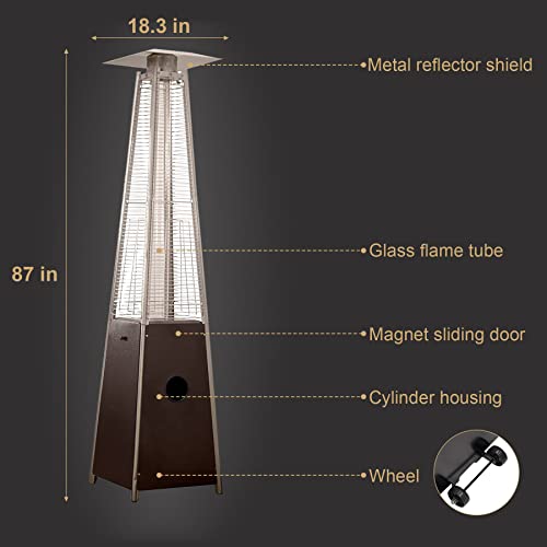 WERLIKE Outdoor Patio Heater，Pyramid Glass Tube Propane Patio Heater, with Black Wheels, for Outdoor Garden Camping Barbecue Party (Color : Brown)