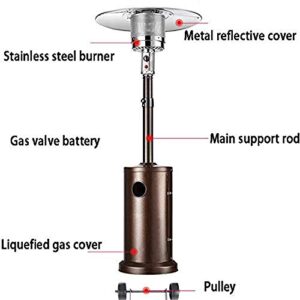 LIANGZAI Outdoor Patio Heater-46000-BTU Patio Heaters Propane Stainless Steel Floorstanding Liquid Propane Garden Patio Heater,w/Accessories/Wheels (Bronze)