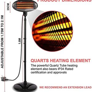 NaoSIn-Ni Electric Garden Patio Heater,Outdoor Freestanding Infrared Halogen Heaters 3 Power Levels Adjustment and IP34 Waterproof Anti-Rollover Protection