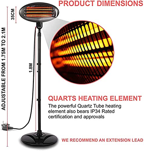 NaoSIn-Ni Electric Garden Patio Heater,Outdoor Freestanding Infrared Halogen Heaters 3 Power Levels Adjustment and IP34 Waterproof Anti-Rollover Protection