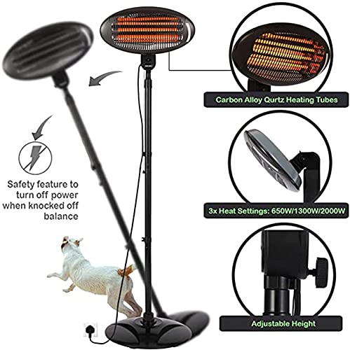 NaoSIn-Ni Electric Garden Patio Heater,Outdoor Freestanding Infrared Halogen Heaters 3 Power Levels Adjustment and IP34 Waterproof Anti-Rollover Protection