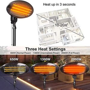 NaoSIn-Ni Electric Garden Patio Heater,Outdoor Freestanding Infrared Halogen Heaters 3 Power Levels Adjustment and IP34 Waterproof Anti-Rollover Protection