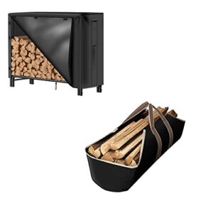 amagabeli 5ft firewood log rack with cover combo set bundle large canvas firewood carrier log tote bag