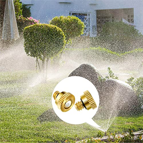 MroMax 5Pcs Brass Misting Nozzle - 3/16 Thread 0.2mm Orifice Dia Replacement Heads Atomizing Mister Sprayer Nozzle for Outdoor Cooling System Greenhouse Landscaping Dust Control