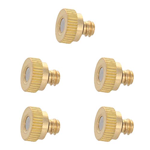 MroMax 5Pcs Brass Misting Nozzle - 3/16 Thread 0.2mm Orifice Dia Replacement Heads Atomizing Mister Sprayer Nozzle for Outdoor Cooling System Greenhouse Landscaping Dust Control