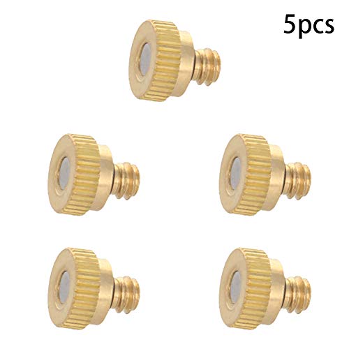 MroMax 5Pcs Brass Misting Nozzle - 3/16 Thread 0.2mm Orifice Dia Replacement Heads Atomizing Mister Sprayer Nozzle for Outdoor Cooling System Greenhouse Landscaping Dust Control