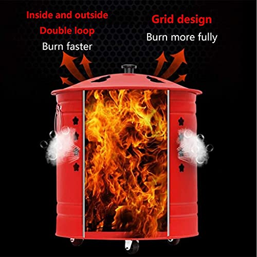 JNYB Burning Barrel 1set Small Garden Furnaces Incinerator Bin Galvanised Metal Incinerator Fire Burning Bin with Cover, Can Burn Garbage, Paper, Leaves,29.5x34.5cm