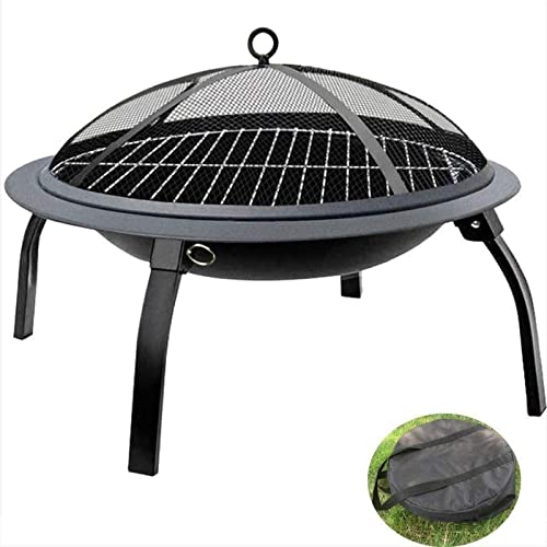 Garden Fire Pit Portable Grill Barbecue Rack Outdoor Fire Pit 42 Inch Large Bonfire Wood Burning Patio & Backyard Firepit for with Round Spark Screen with Cover BBQ Cooking for Camping Backyard