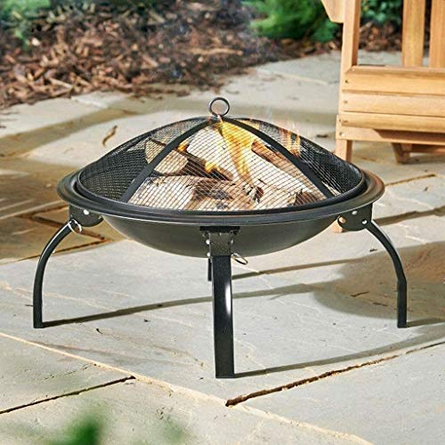 Garden Fire Pit Portable Grill Barbecue Rack Outdoor Fire Pit 42 Inch Large Bonfire Wood Burning Patio & Backyard Firepit for with Round Spark Screen with Cover BBQ Cooking for Camping Backyard