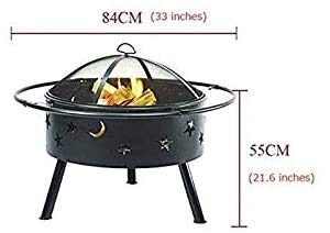 LEAYAN Garden Fire Pit Grill Bowl Grill Barbecue Rack Round Fire Pit, Bronze Fire Pit Metal Poker Iron,Mesh Ember and Spark Guard Screen Cover Household with Cover BBQ Cooking for Camping Backyard