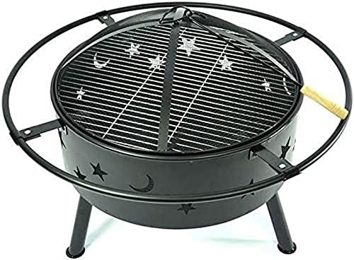 LEAYAN Garden Fire Pit Grill Bowl Grill Barbecue Rack Round Fire Pit, Bronze Fire Pit Metal Poker Iron,Mesh Ember and Spark Guard Screen Cover Household with Cover BBQ Cooking for Camping Backyard