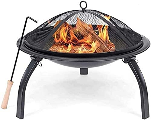 LEAYAN Garden Fire Pit Grill Bowl Grill Barbecue Rack 22 inch Fire Pit Steel Folding Outdoor Patio Heater Grill Camping Bowl BBQ with Poker, Grate, Grill with Cover BBQ Cooking for Camping Backyard