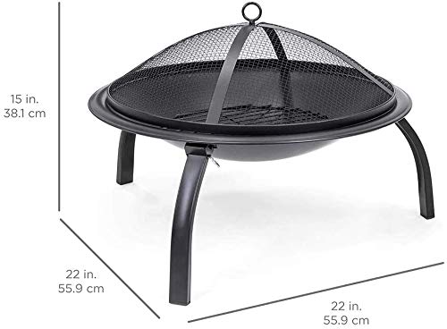 LEAYAN Garden Fire Pit Grill Bowl Grill Barbecue Rack 22 inch Fire Pit Steel Folding Outdoor Patio Heater Grill Camping Bowl BBQ with Poker, Grate, Grill with Cover BBQ Cooking for Camping Backyard