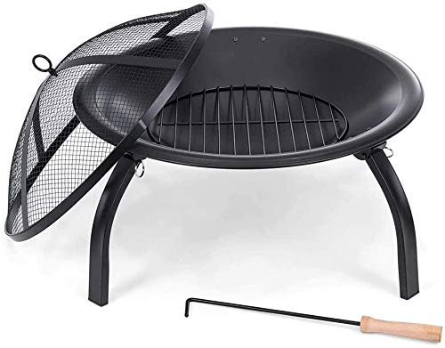 LEAYAN Garden Fire Pit Grill Bowl Grill Barbecue Rack 22 inch Fire Pit Steel Folding Outdoor Patio Heater Grill Camping Bowl BBQ with Poker, Grate, Grill with Cover BBQ Cooking for Camping Backyard