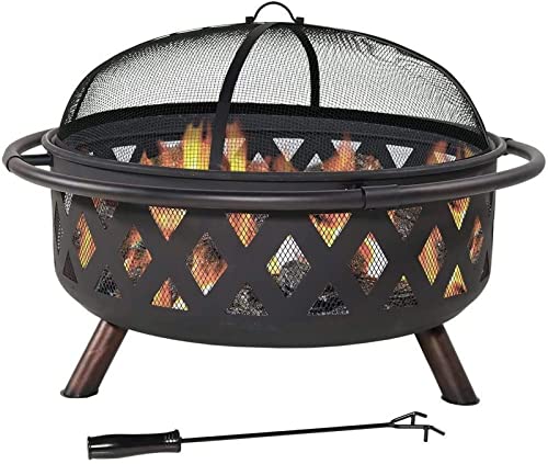 LEAYAN Garden Fire Pit Grill Bowl Grill Barbecue Rack Fire Pits,Outdoor Metal Brazier 36 Inch Large Bonfire Wood Burning Patio&Backyard Firepit for with Spark Screen and Round Fireplace Cover