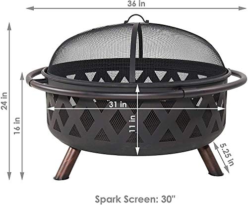 LEAYAN Garden Fire Pit Grill Bowl Grill Barbecue Rack Fire Pits,Outdoor Metal Brazier 36 Inch Large Bonfire Wood Burning Patio&Backyard Firepit for with Spark Screen and Round Fireplace Cover