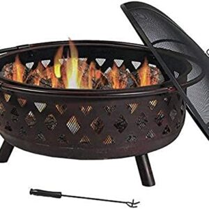 LEAYAN Garden Fire Pit Grill Bowl Grill Barbecue Rack Fire Pit,36" Large Bonfire Wood Burning Patio & Backyard Firepit for with Spark Screen Fireplace Poker and Round Cover,Outdoor Fire Pits