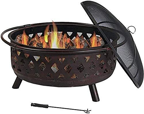 LEAYAN Garden Fire Pit Grill Bowl Grill Barbecue Rack Fire Pit,36" Large Bonfire Wood Burning Patio & Backyard Firepit for with Spark Screen Fireplace Poker and Round Cover,Outdoor Fire Pits