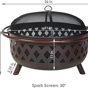 LEAYAN Garden Fire Pit Grill Bowl Grill Barbecue Rack Fire Pit,36" Large Bonfire Wood Burning Patio & Backyard Firepit for with Spark Screen Fireplace Poker and Round Cover,Outdoor Fire Pits