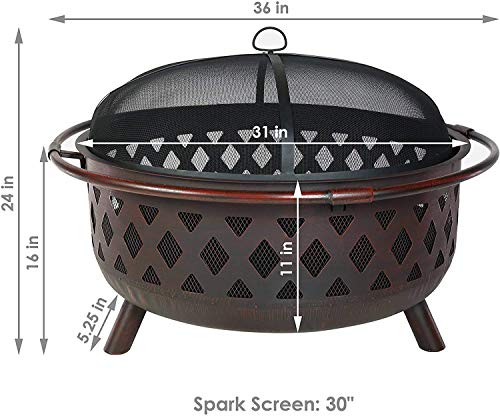 LEAYAN Garden Fire Pit Grill Bowl Grill Barbecue Rack Fire Pit,36" Large Bonfire Wood Burning Patio & Backyard Firepit for with Spark Screen Fireplace Poker and Round Cover,Outdoor Fire Pits