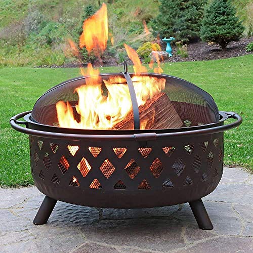 LEAYAN Garden Fire Pit Grill Bowl Grill Barbecue Rack Fire Pit,36" Large Bonfire Wood Burning Patio & Backyard Firepit for with Spark Screen Fireplace Poker and Round Cover,Outdoor Fire Pits