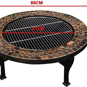 LEAYAN Garden Fire Pit Portable Grill Barbecue Rack Outdoor Fire Tables Slate Barbecue Table, Courtyard Round Stone Table, Charcoal Barbecue Grill, for Backyard Garden Camping for Camping