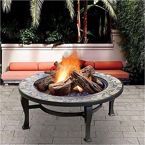 LEAYAN Garden Fire Pit Portable Grill Barbecue Rack Outdoor Fire Tables Slate Barbecue Table, Courtyard Round Stone Table, Charcoal Barbecue Grill, for Backyard Garden Camping for Camping