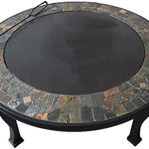 LEAYAN Garden Fire Pit Portable Grill Barbecue Rack Outdoor Fire Tables Slate Barbecue Table, Courtyard Round Stone Table, Charcoal Barbecue Grill, for Backyard Garden Camping for Camping