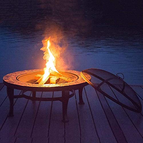 LEAYAN Garden Fire Pit Portable Grill Barbecue Rack Outdoor Fire Tables Slate Barbecue Table, Courtyard Round Stone Table, Charcoal Barbecue Grill, for Backyard Garden Camping for Camping