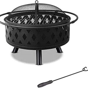 LEAYAN Garden Fire Pit Portable Grill Barbecue Rack Pits Fire Bowl with Handles,Removable Metal Fire Basket with Fire Fork, Patio Garden Multifunctional Fire Pit for Heating/BBQ for Camping