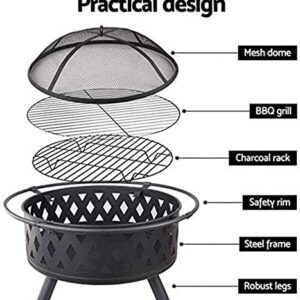 LEAYAN Garden Fire Pit Portable Grill Barbecue Rack Pits Fire Bowl with Handles,Removable Metal Fire Basket with Fire Fork, Patio Garden Multifunctional Fire Pit for Heating/BBQ for Camping