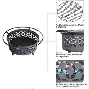 LEAYAN Garden Fire Pit Portable Grill Barbecue Rack Pits Fire Bowl with Handles,Removable Metal Fire Basket with Fire Fork, Patio Garden Multifunctional Fire Pit for Heating/BBQ for Camping