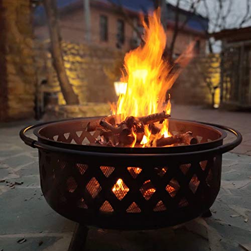 YUFBI Fire Pit 36" Fire Pit Outdoor Large Steel Wood Burning Fire Pits Bowl BBQ Grill Firepit for Outside with Spark Screen Cooking Grid Poker for Backyard Garden Furnace (Color : Black)