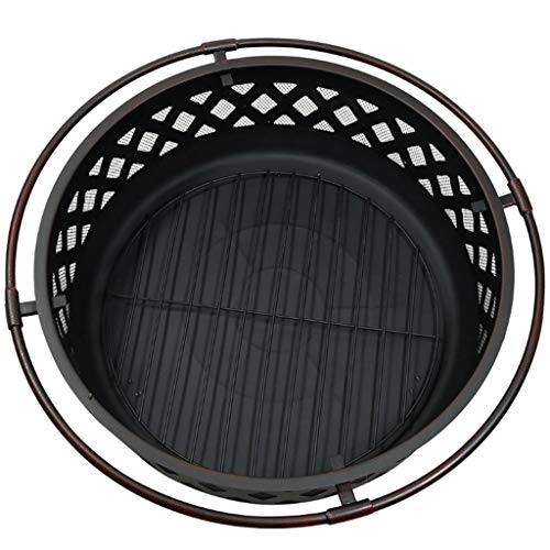 YUFBI Fire Pit 36" Fire Pit Outdoor Large Steel Wood Burning Fire Pits Bowl BBQ Grill Firepit for Outside with Spark Screen Cooking Grid Poker for Backyard Garden Furnace (Color : Black)