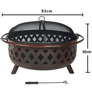 YUFBI Fire Pit 36" Fire Pit Outdoor Large Steel Wood Burning Fire Pits Bowl BBQ Grill Firepit for Outside with Spark Screen Cooking Grid Poker for Backyard Garden Furnace (Color : Black)