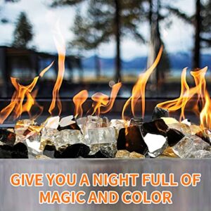 Utheer Fire Glass for Fire Pit, 1/2 Inch Reflective Fire Glass for Propane Fire Pit, Fire Pit Rocks Safe for Outdoors and Indoors Fire Pit, Blended Ultra-White, Black, Gold Fire Glass, 10 Pounds